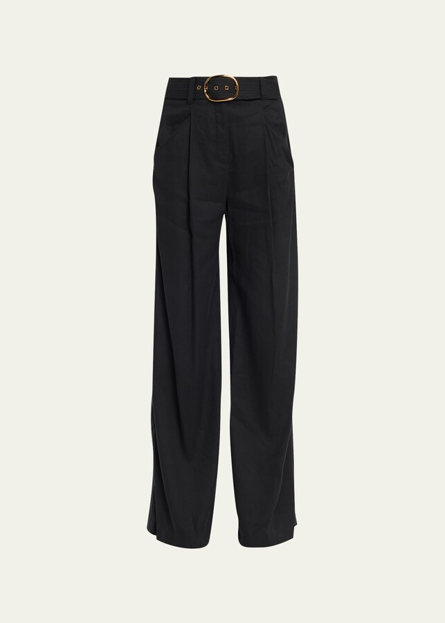 Veronica Beard Rimini Belted Wide Leg Linen Pants Shopstyle