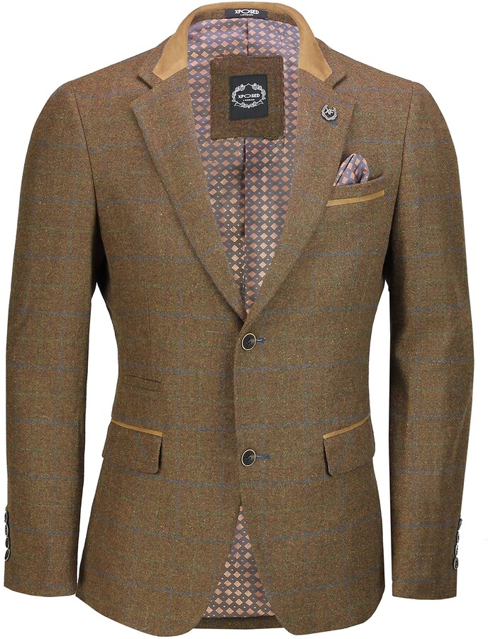XPOSED of London Classic Men’s Tweed Country Blazer Retro Checks Smart ...
