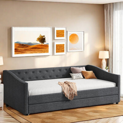 Lark Manor Forace Forace With Trundle, Button On Back And Piping On ...