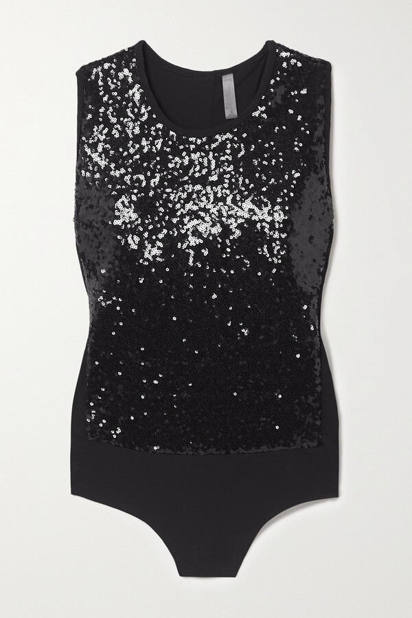 Commando Sequin-embellished Stretch-jersey Bodysuit - Black - ShopStyle ...