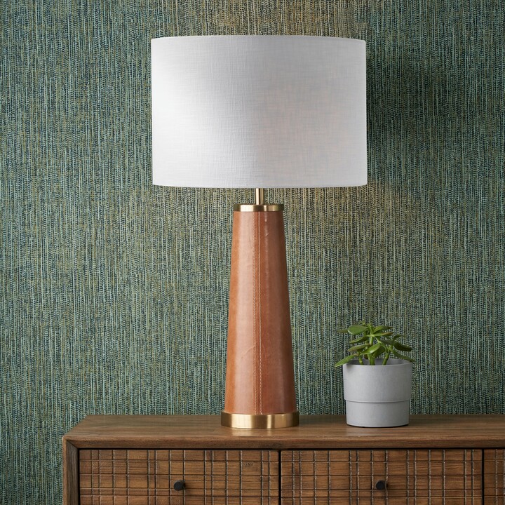 Pacific Lifestyle Laurence Tan Leather Brass Table Lamp Tan - ShopStyle