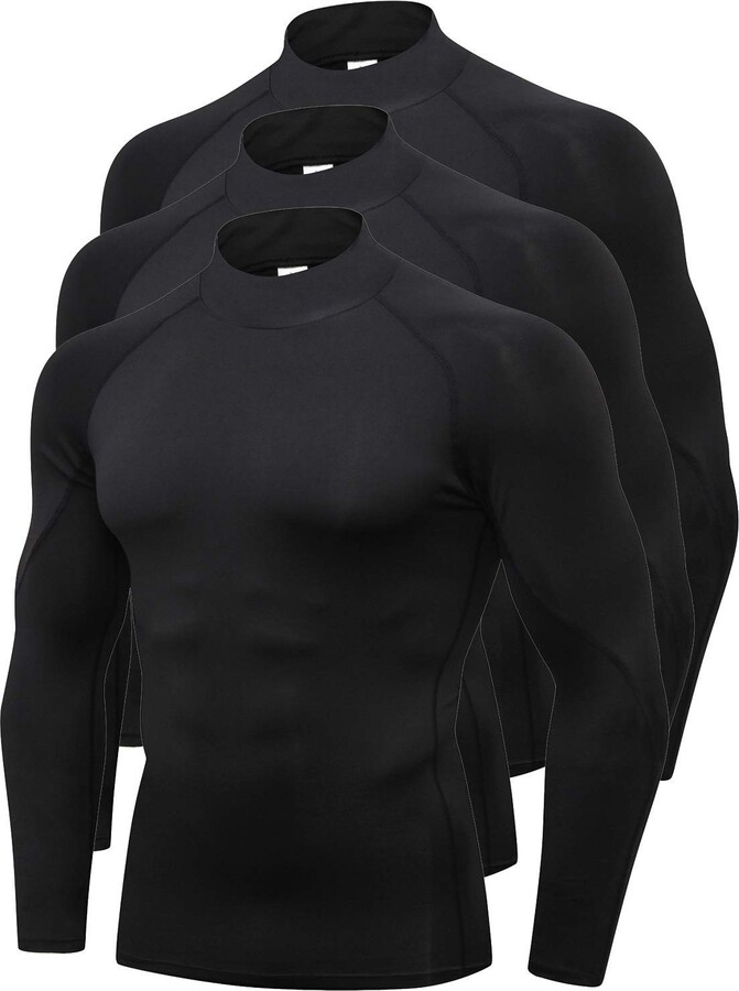 Queerier Men's Mock Compression Shirt Long Sleeve Base Under Layer Top ...