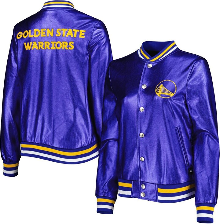 Men's and Women's The Wild Collective Royal Golden State Warriors Metallic Full-Snap Bomber ...