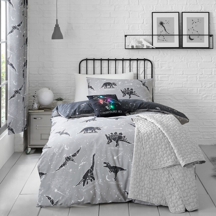 Dunelm Black Space Dinosaur Single Duvet Cover and Pillowcase Set Black ...