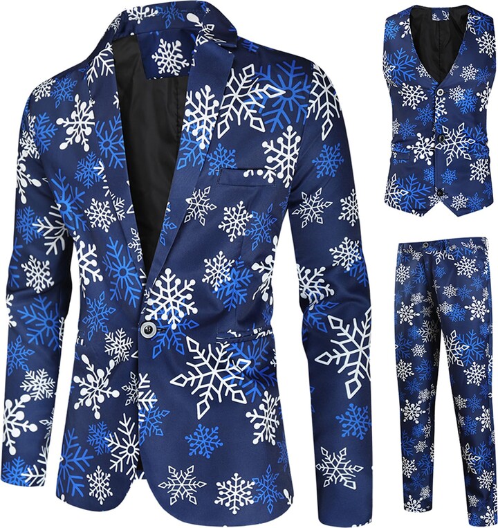 Acrawnni Christmas Tuxedo Suits for Men Snowflake Snowman Print Blazer Jacket Pants Vests Men ...