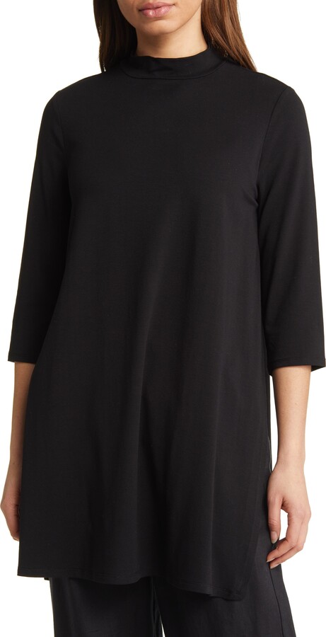 Eileen Fisher Mock Neck Jersey Tunic Top - ShopStyle