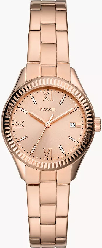 Fossil Outlet Rye Three-Hand Date Rose Gold-Tone Stainless Steel Watch - ShopStyle