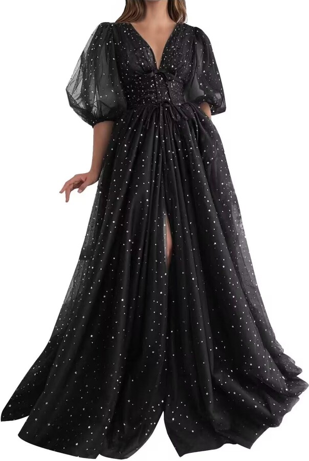 Generic Sparkle Starry Tulle Prom Dresses Puffy Sleeve Long Formal ...