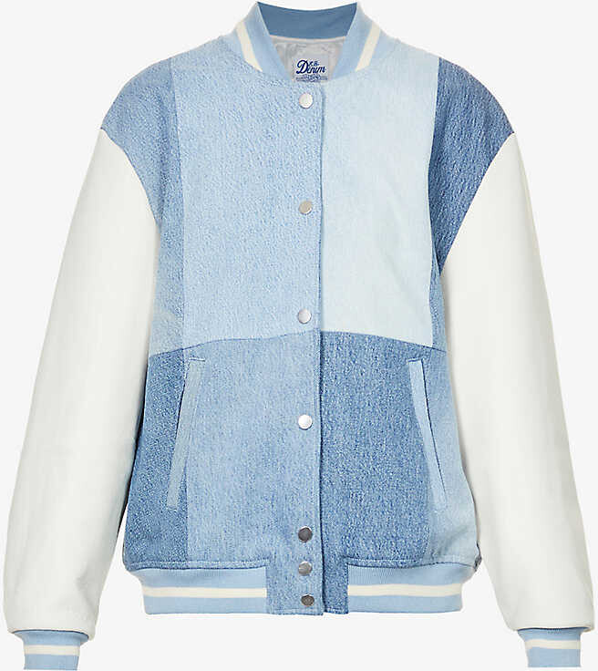 EB DENIM Upcycled relaxed-fit denim varsity jacket - ShopStyle