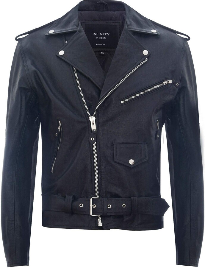 Infinity Leather Men's Leather Black Brando Biker Jacket Rock ...