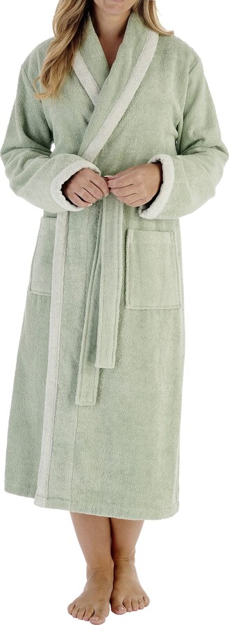 Slenderella Womens Luxury Bath Robe 46" Green Combed Cotton Towelling ...