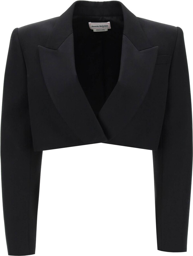 Alexander McQueen Cropped tuxedo jacket - ShopStyle Blazers