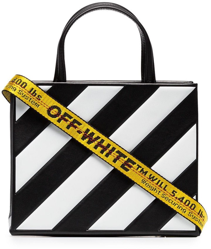 Off-White Black And White Diagonal Striped Leather Tote Bag - ShopStyle