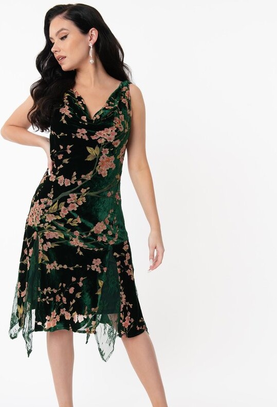 Unique Vintage 1920s Emerald Velvet Floral Burnout Hemingway Flapper ...