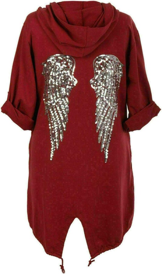 MISS BOHO CHIC Women's Sequin Angel Wings Back Over-Sized Hoodie Jacket ...