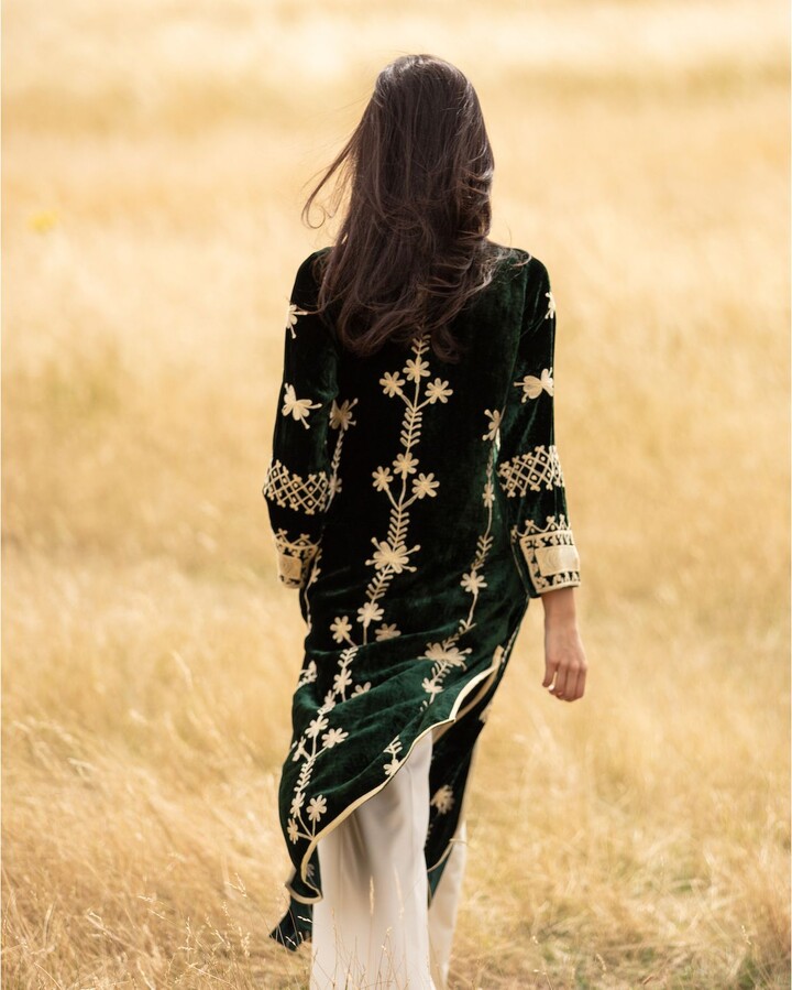 Antra Designs Women's Suki Royal Green Silk Velvet Suki Coat - ShopStyle