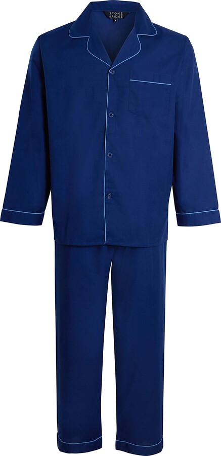 STONEBRIDGE Mens Classic Fit Cotton Blend Pyjama Set Traditional ...