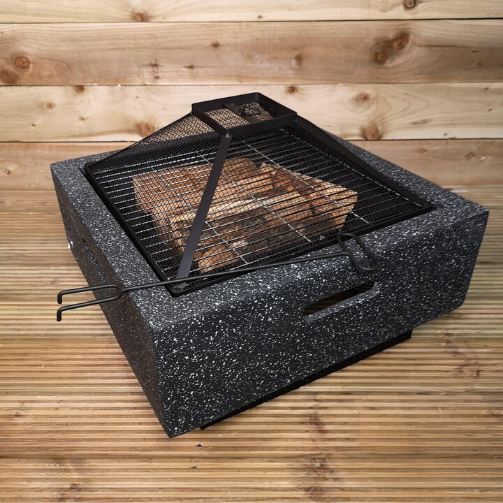 Samuel Alexander 52cm Luxury Concrete Effect Garden Fire Pit & BBQ ...
