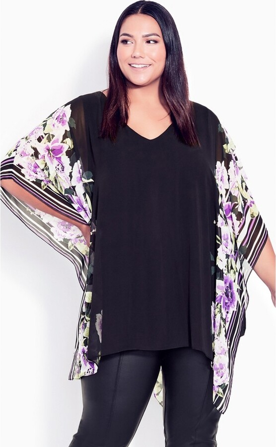 Hue Studio AVE STUDIO | Women's Plus Size Bella Border Overlay Top ...