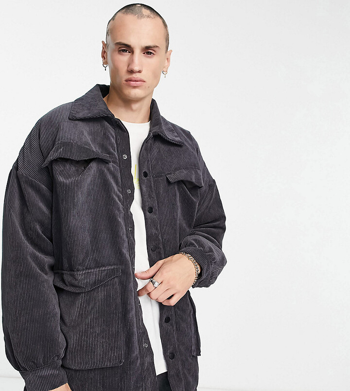 Reclaimed Vintage inspired heavyweight shacket in gray cord - ShopStyle ...