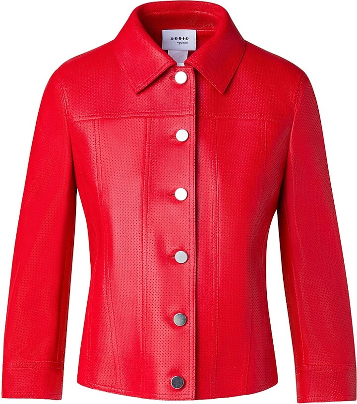 Akris Punto Women's Nappa Leather Trucker Jacket - Red - Size 8 - ShopStyle