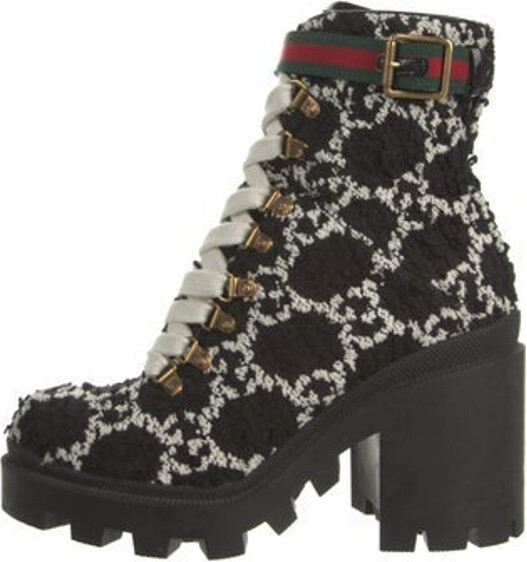 Gucci Web Accent Tweed Combat Boots - ShopStyle