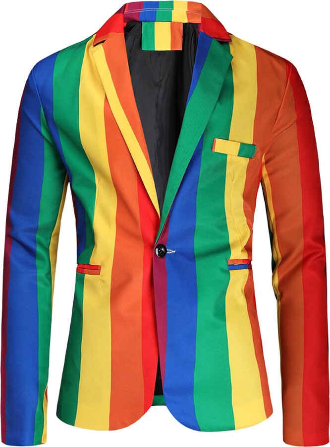VESNIBA Men's Rainbow Blazer Jacket Stretch Sport Coat One Button Suit ...