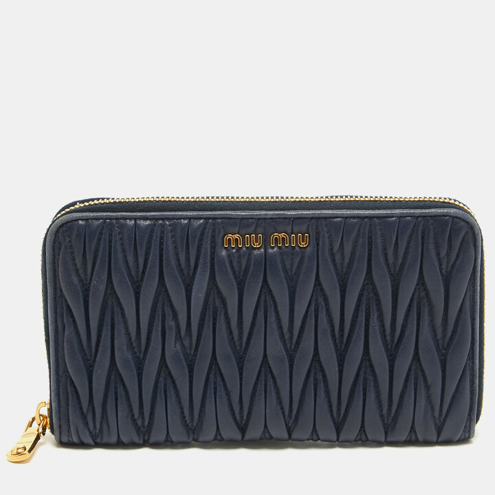 Miu Miu Navy Blue Matelasse Leather Zip Around Wallet - ShopStyle