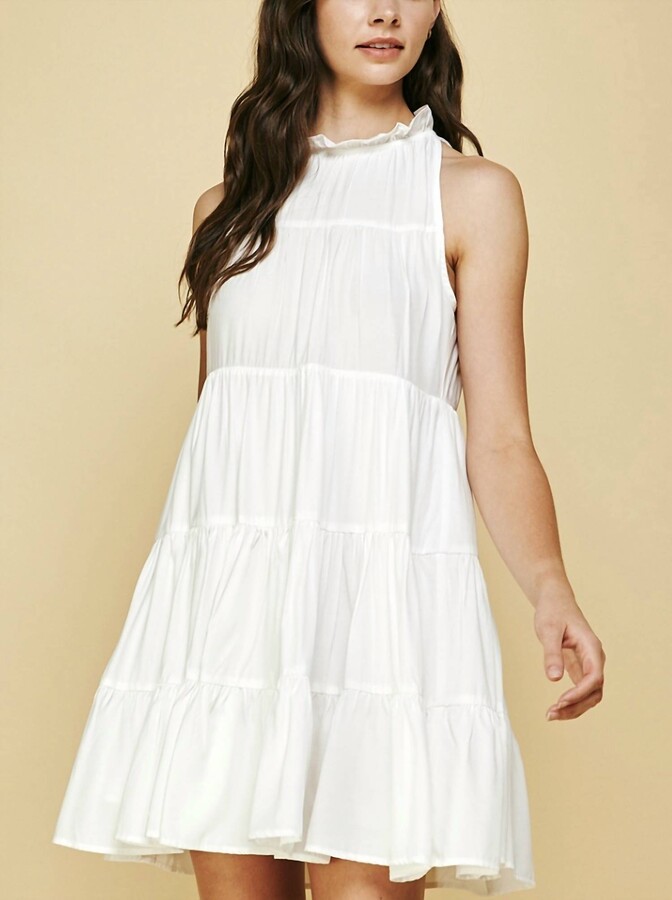 Pinch Tiered Ruffle Halter Dress in White - ShopStyle