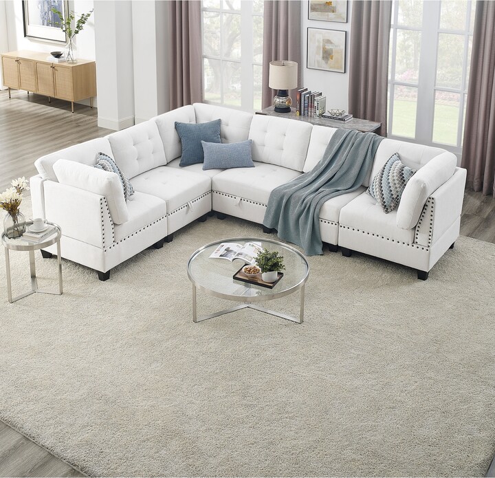 RASOO L Shape White Modular Sectional Sofa, DIY Combination, Includes ...