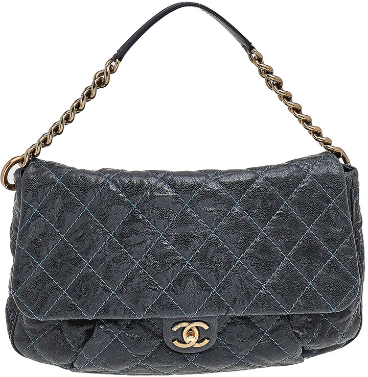 Chanel Navy Blue Quilted Glazed Cavier Leather Coco Pleats Messenger ...