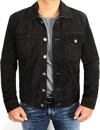 Fashion_First Mens Rip Wheeler Yellowstone Black Suede Trucker Jacket ...