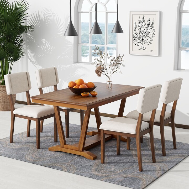 Sunmory 5-Piece Dining Table Set with Rectangular Table and 4 Chairs ...