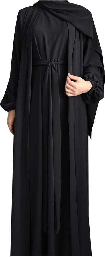 Beokeuioe Islamic Dresses with Cardigan Women's Muslim Abaya Jilbab ...