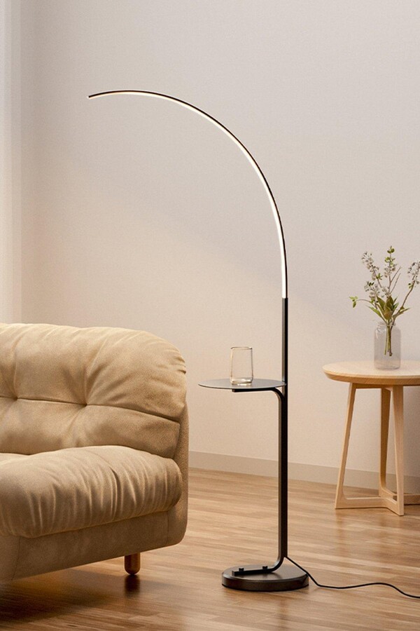 Living and Home Modern Mable Minimalist LED Arc Floor Lamp with Tray ...