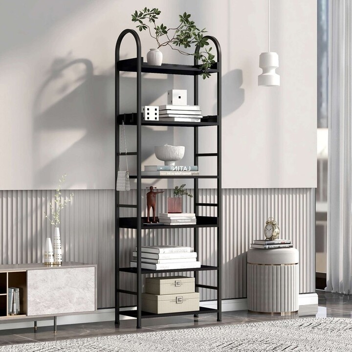 BEYONDHOME 70.8 Inch Tall Bookshelf, 6-tier Shelves with Round Top ...