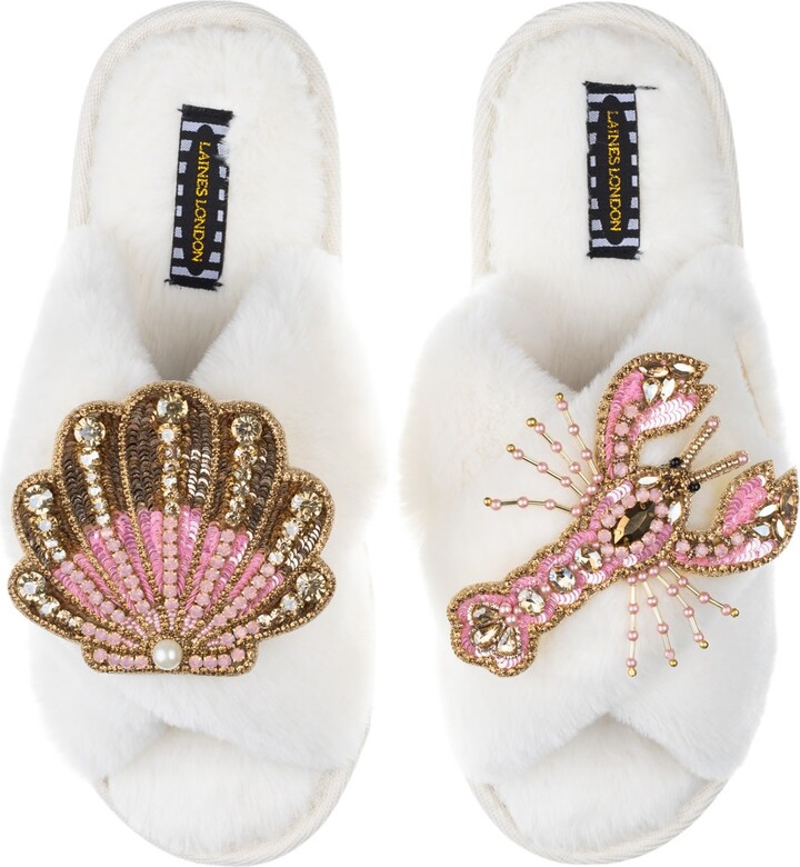 Laines London Women's White Classic Laines Slippers With Artisan Pink ...