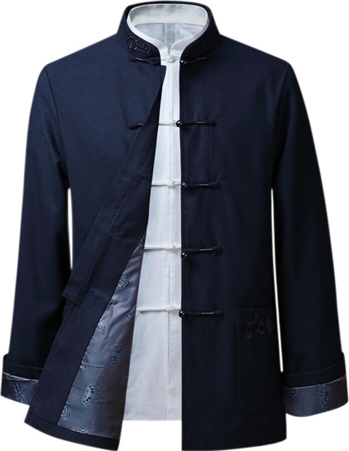 RUIZE Men Chinese Traditional Long Sleeve Tang Suit Hanfu - ShopStyle Shirts