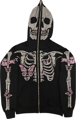 Frobukio Women Aesthetic Full Zip Up Hoodie Over Face Y2K Rhinestone ...