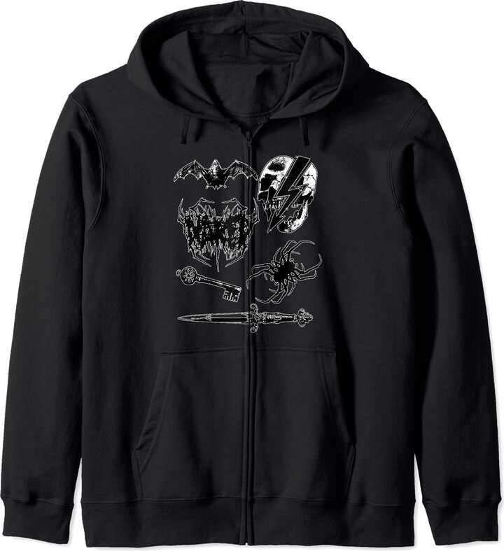 Gothic aesthetic Occult Unholy grunge Emo Punk Satanic Skull Zip Hoodie ...