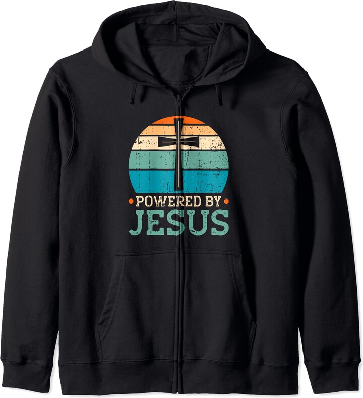 Christian Outfit Jesus Religious Powered by Jesus Zip Hoodie ...