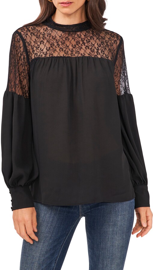 Vince Camuto Lace Inset Blouse - ShopStyle Tops