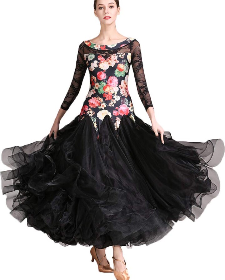 GHFTCCF Lace Tango Dancing Clothes Printing Ballroom Dance Dresses for ...