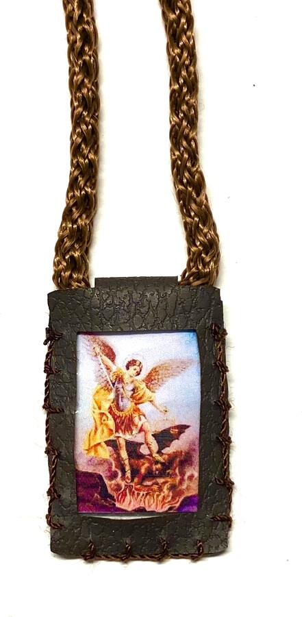 Etsy st. Michael Archangel Brown Leather Scapular Corded Necklace ...