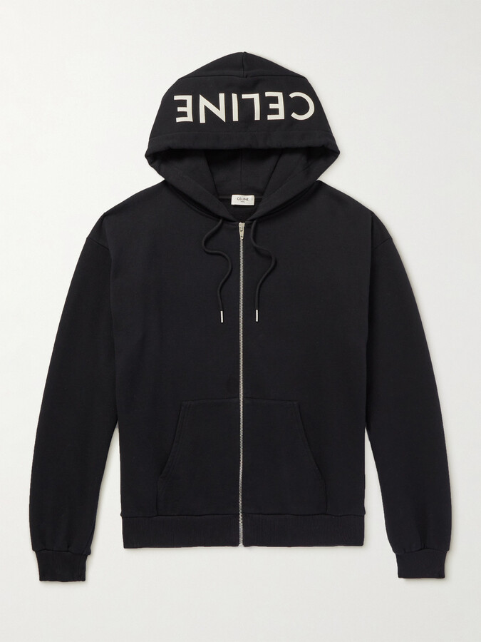 Celine Homme Logo-Print Cotton-Blend Jersey Zip-Up Hoodie - ShopStyle