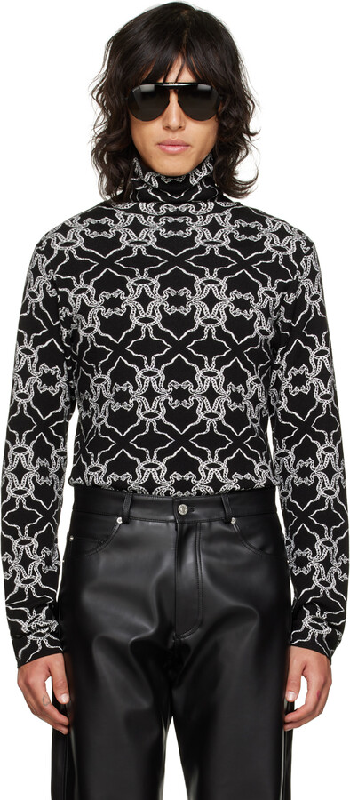 LU'U DAN Black & White Slim Jacquard Turtleneck - ShopStyle