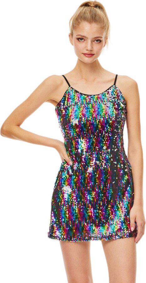 Coucoland Women's Glitter Sequin Dress - Mini Spaghetti Strap Dresses ...