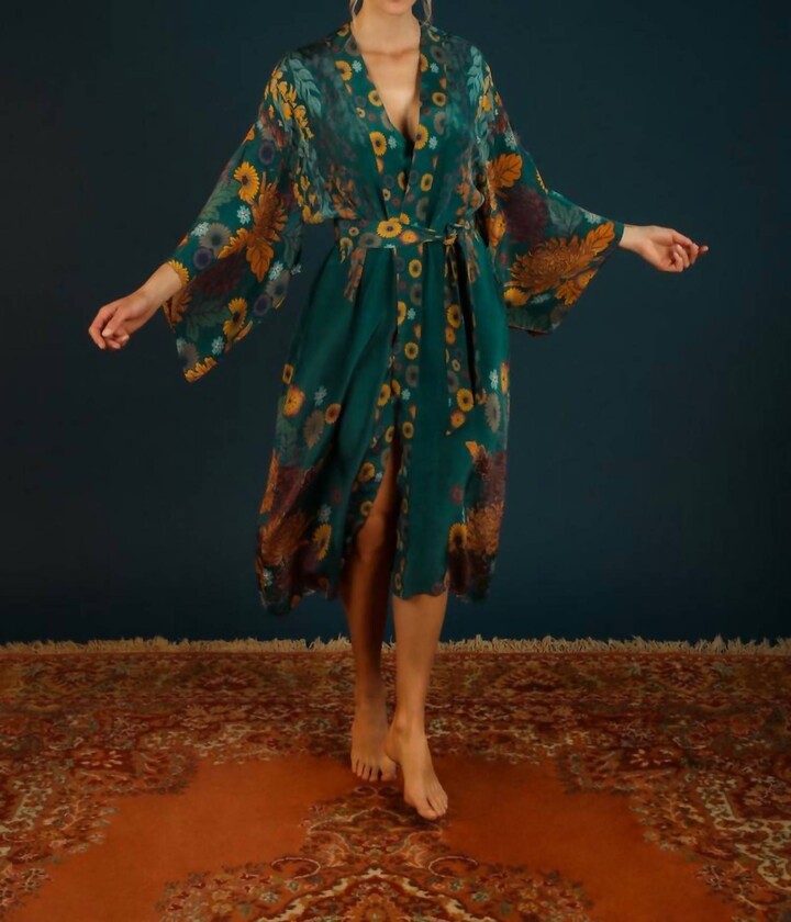 POWDER Trailing Wisteria Kimono Gown In Teal - ShopStyle Casual Jackets