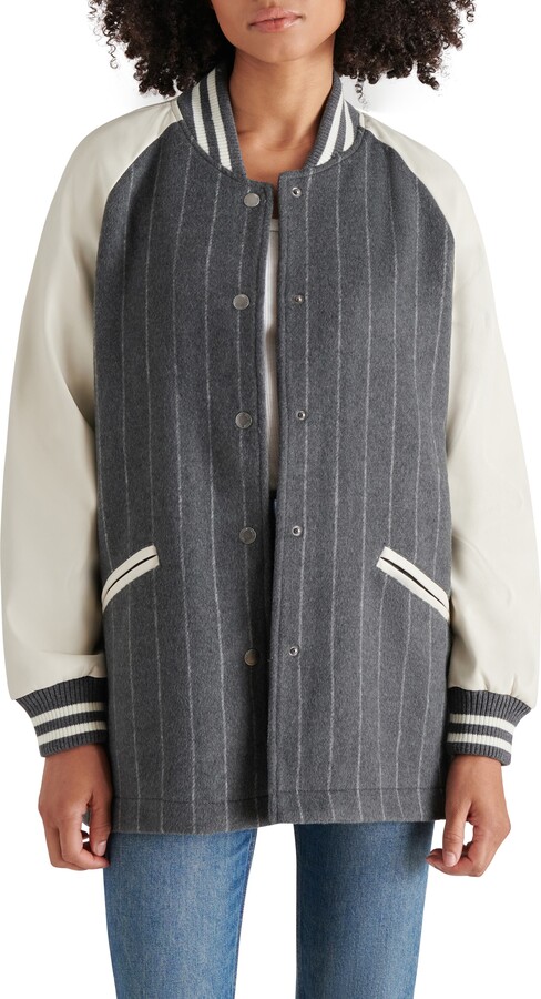 Steve Madden Skylie Mixed Media Faux Leather Stadium Bomber Jacket ...