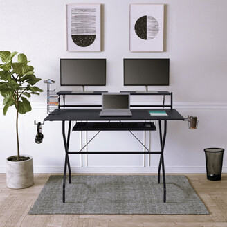 Inbox Zero Venetta Black Computer Desk with Keyboard Tray - ShopStyle